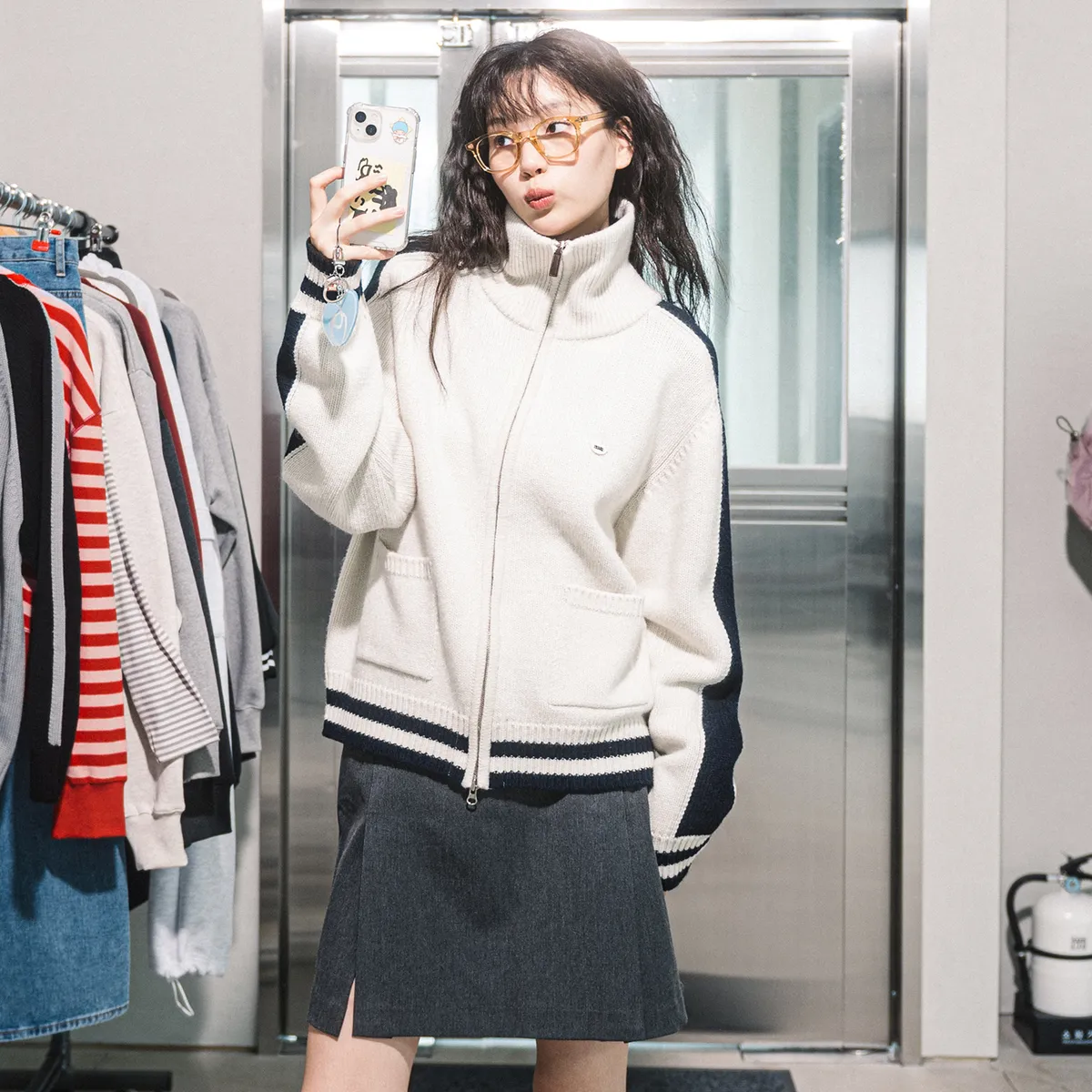 WOOL VARSITY KNIT ZIPUP JACKET(IVORY) - 감도 깊은 취향 셀렉트샵 29CM