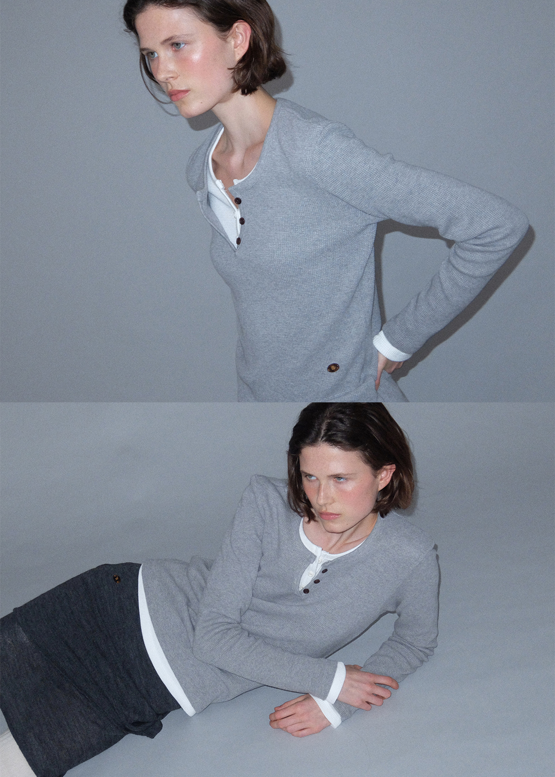 WAFFLE HENLEY NECK LONG-SLEEVE TEE_HEATHER GREY - 감도 깊은 취향 셀렉트샵 29CM