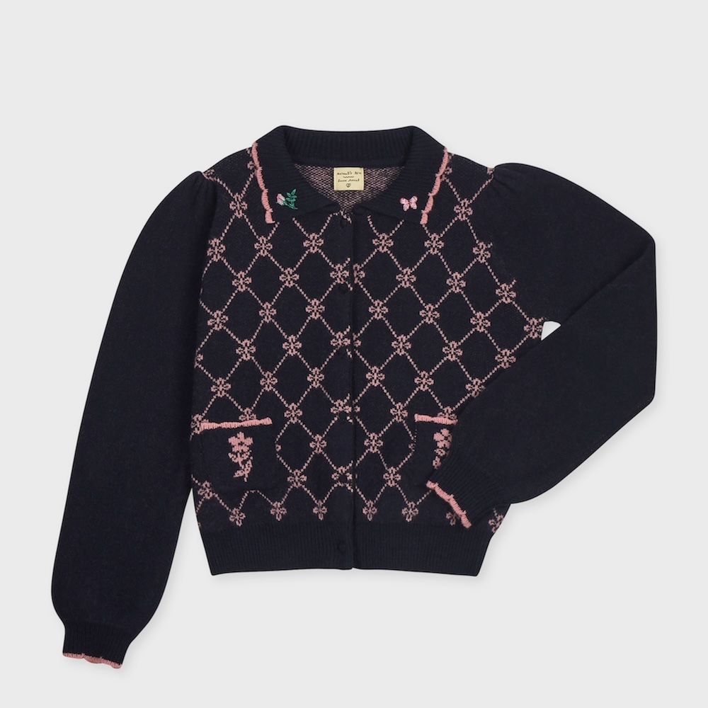 NAT cardigan flower argyle embroidery collar navy - 감도 깊은 취향 셀렉트샵 29CM