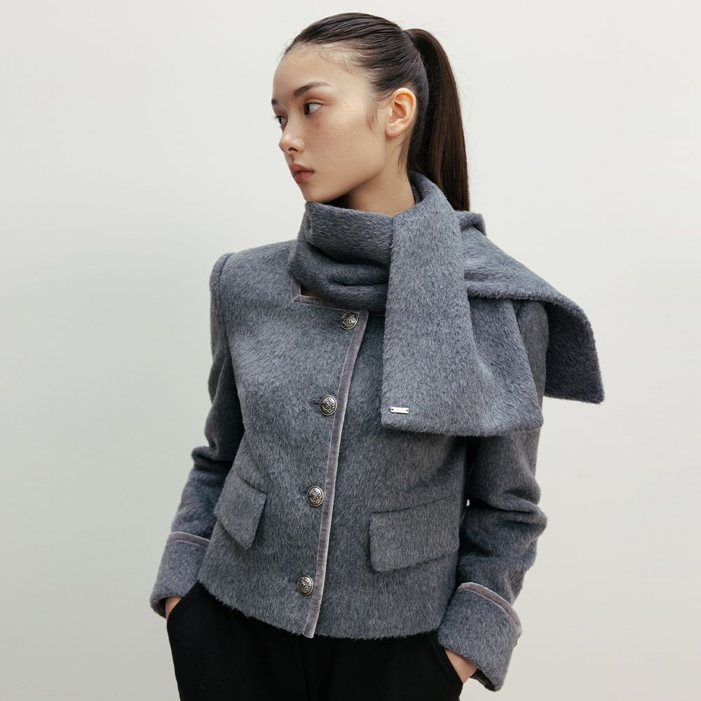 WOOL TRIMMING JACKET MUFFLER SET_TT4W007GY - 감도 깊은 취향 셀렉트샵 29CM