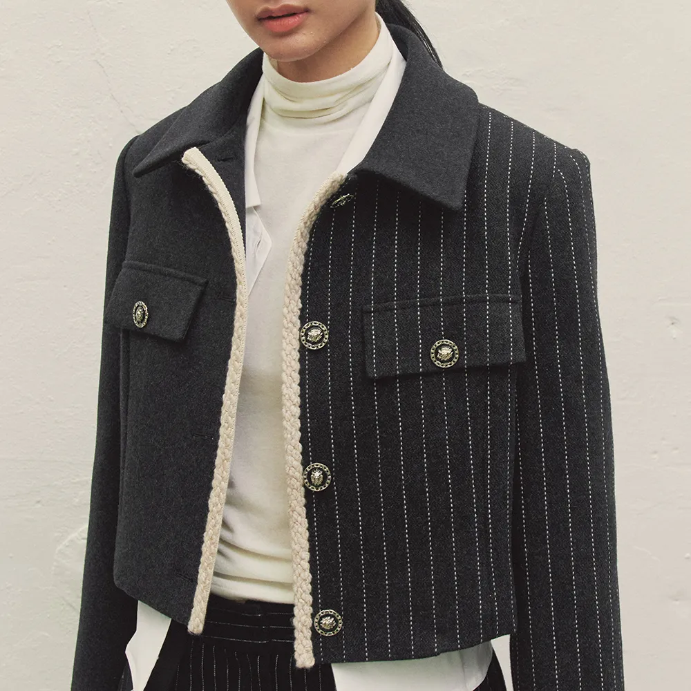 WOOL TRIMMING TWIST SHORT JACKET DARK GRAY MBDFJK001DG - 감도 깊은 취향 셀렉트샵 29CM