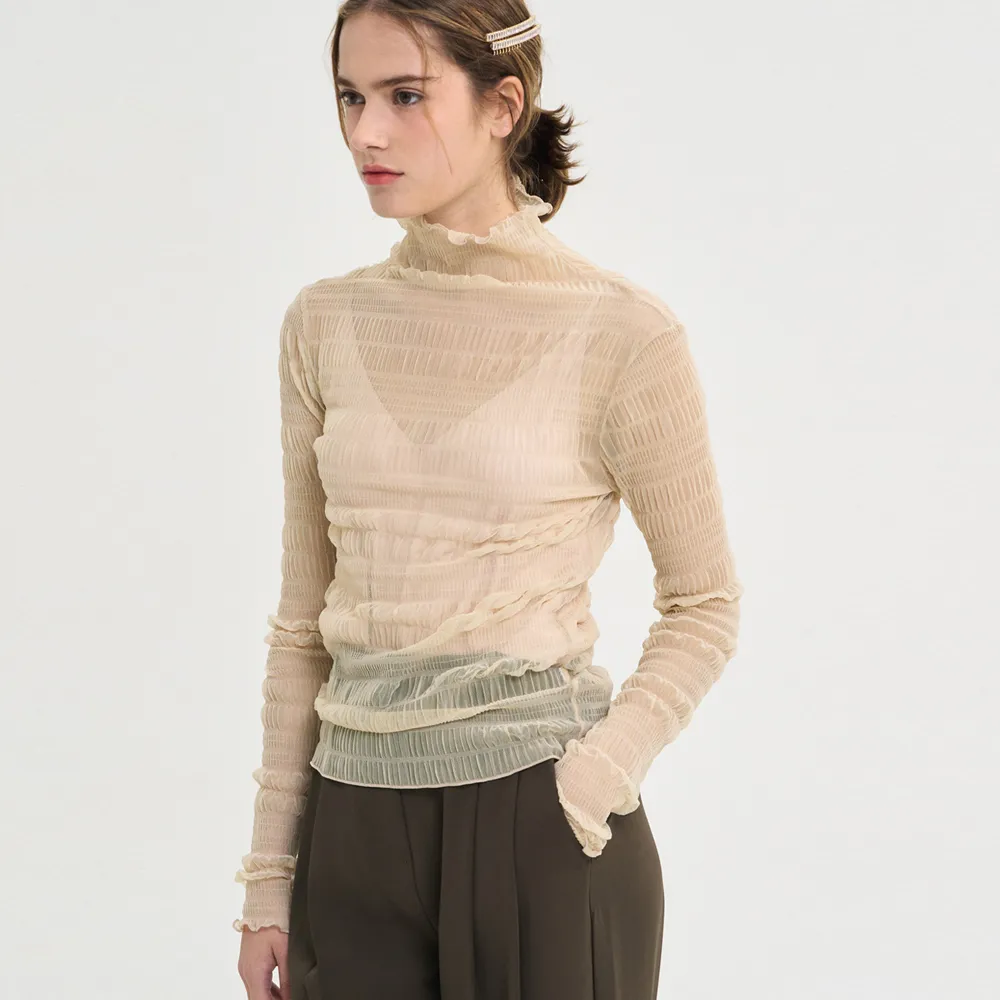 Cien Shirring See Through Turtleneck Top_Beige - 감도 깊은 취향 셀렉트샵 29CM
