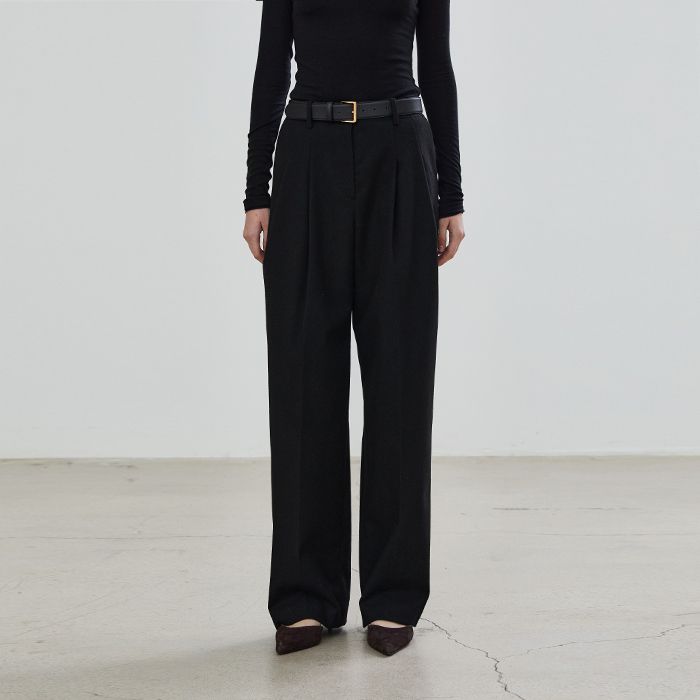 WOOL BLENDED WIDE TWO TUCK PANTS - BLACK - 감도 깊은 취향 셀렉트샵 29CM