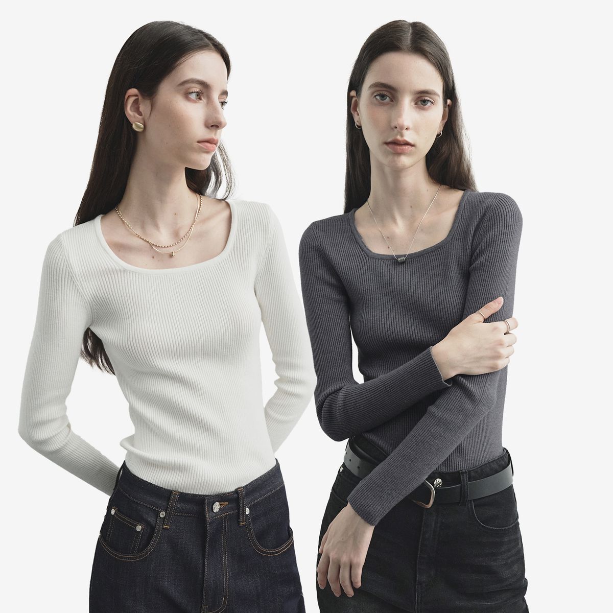 [2PACK] 스퀘어 넥 골지 니트 - 감도 깊은 취향 셀렉트샵 29CM