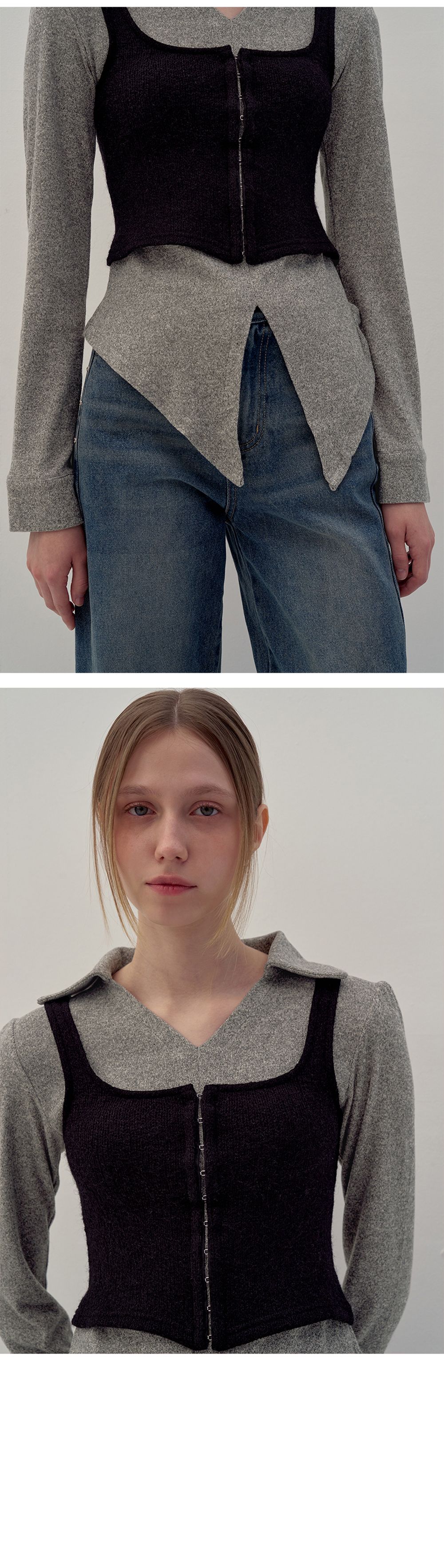 WOOL KNITTED BLOCK SHIRT TOP - OATMEAL/BLACK - 감도 깊은 취향 셀렉트샵 29CM