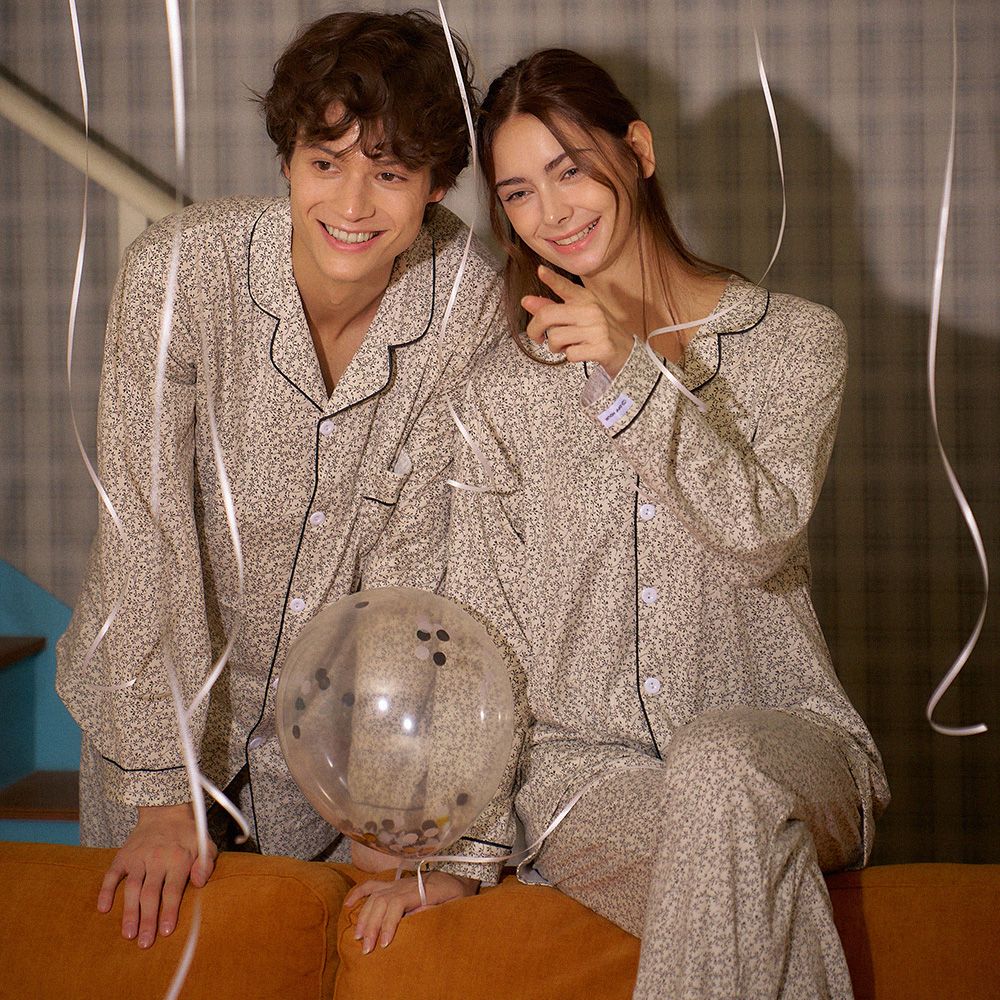 [2PACK] (uni) 커플 리프 아이보리 피치 기모 긴팔 잠옷 세트 - 감도 깊은 취향 셀렉트샵 29CM