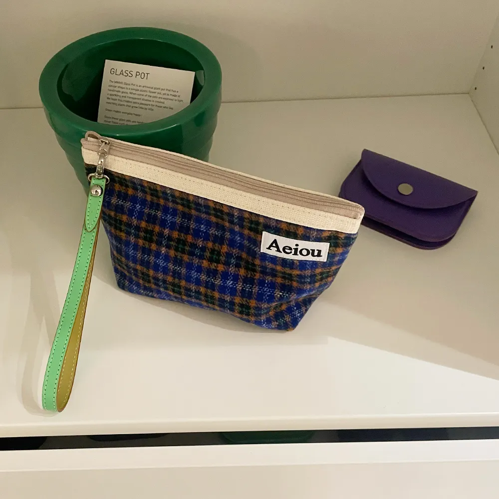 Aeiou Basic Pouch (L size) Blue Tartan Check - 감도 깊은 취향 셀렉트샵 29CM