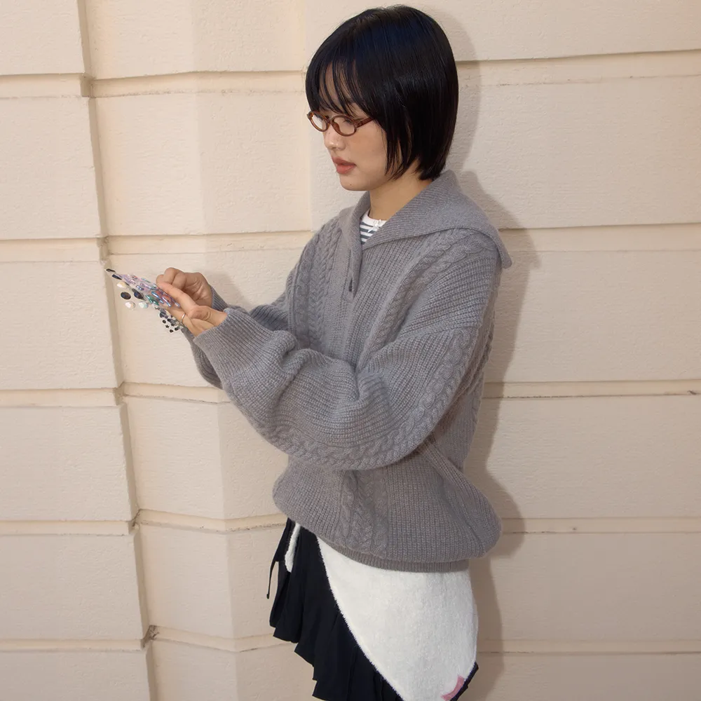 SAILOR COLLAR CABLE KNIT_GREY - 감도 깊은 취향 셀렉트샵 29CM