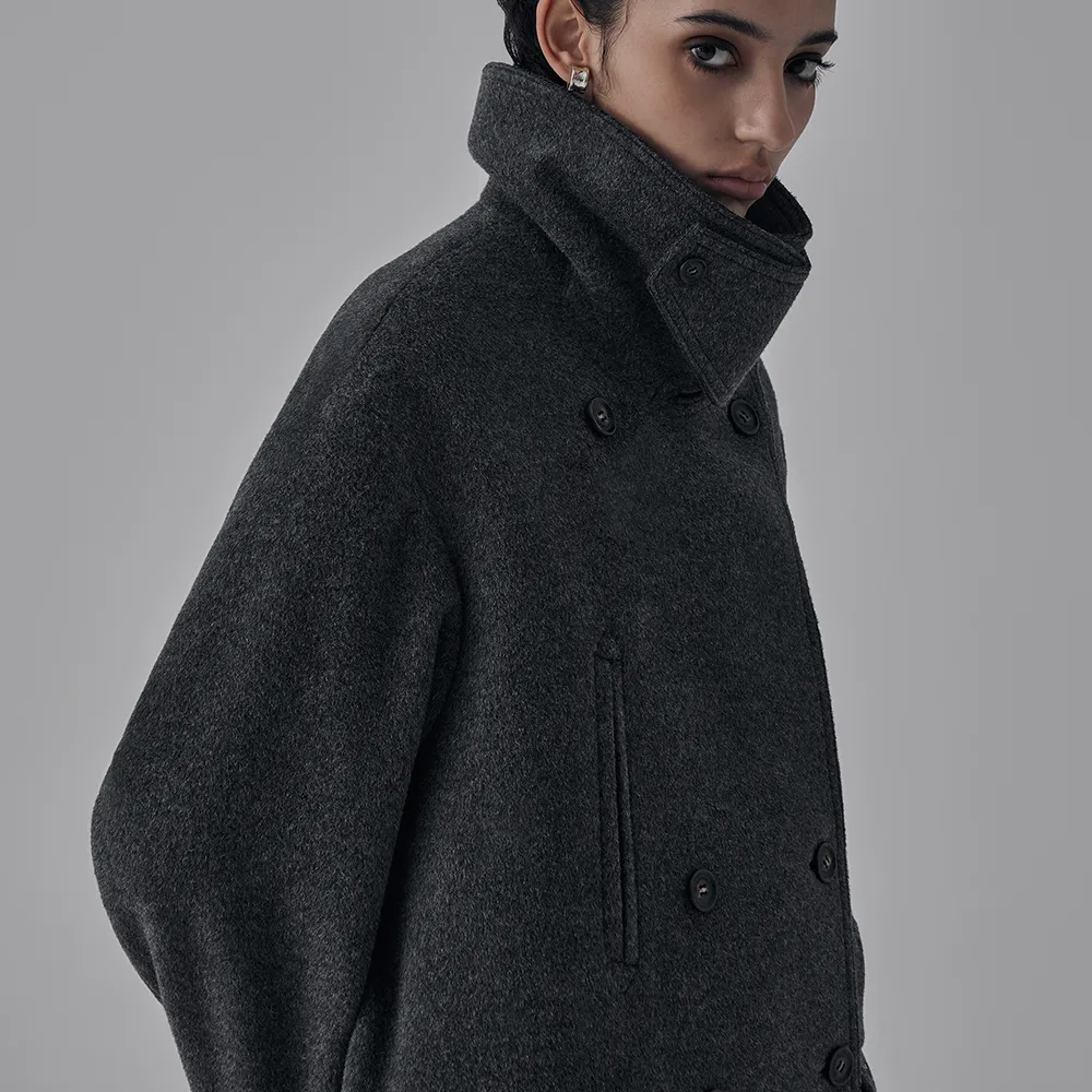 High Neck Double Button Wool Long Coat [ Charcoal ] - 감도 깊은 취향 셀렉트샵 29CM