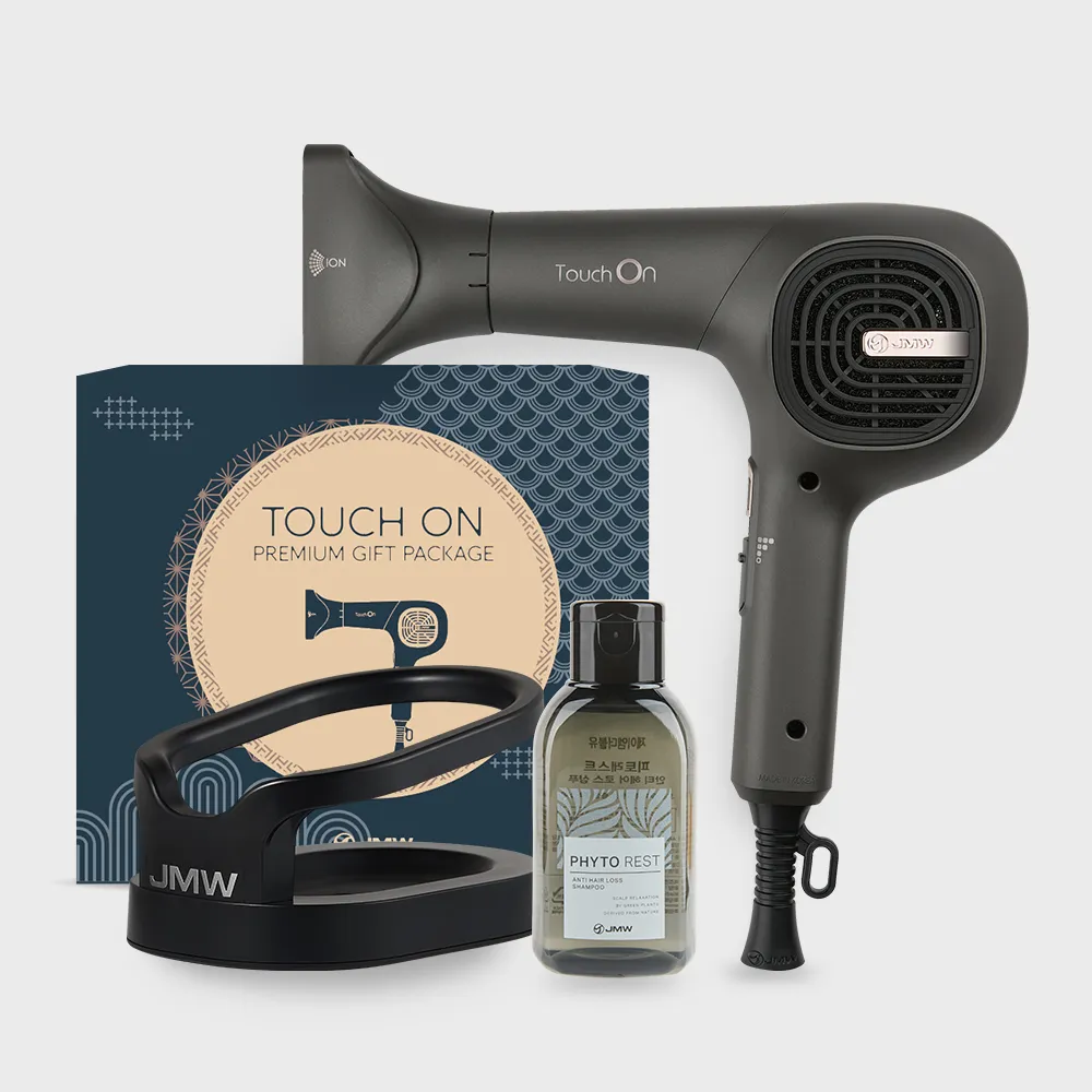 [한정 기획패키지] JMW 본사직영 가벼운 BLDC 터치센서 드라이기 터치온 차콜그레이 MCS6001A (터치온+거치대+미니샴푸) - 감도 깊은 취향 셀렉트샵 29CM