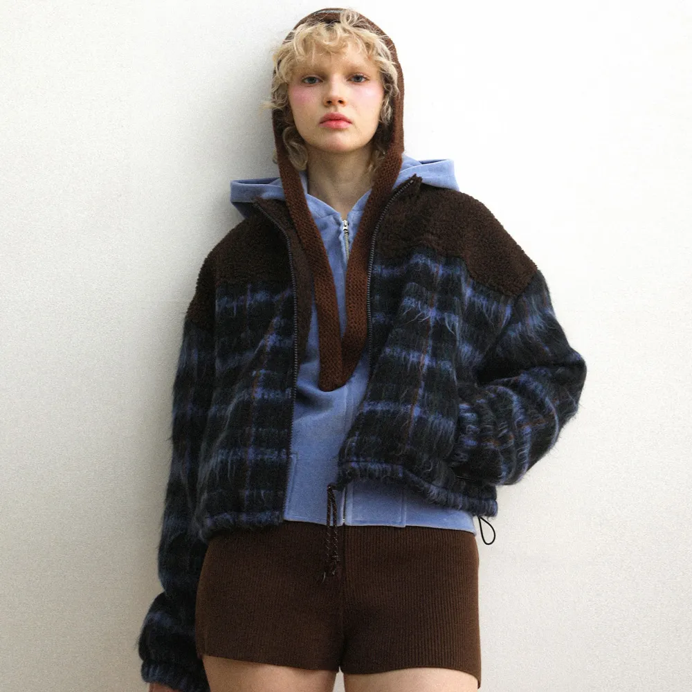 Fleece & Wool Check Crop Jacket Navy - 감도 깊은 취향 셀렉트샵 29CM