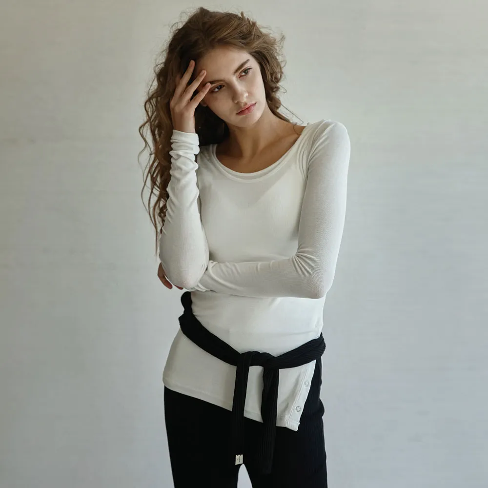 여성 요가복 DEVI-T0125-화이트 필라테스 레이어드 골지 슬릿 세트 - 감도 깊은 취향 셀렉트샵 29CM