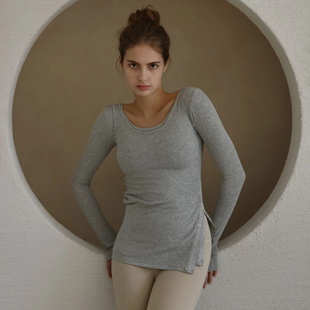 여성 요가복 DEVI-T0125-그레이 레이어드 필라테스 골지 슬릿 세트 - 감도 깊은 취향 셀렉트샵 29CM