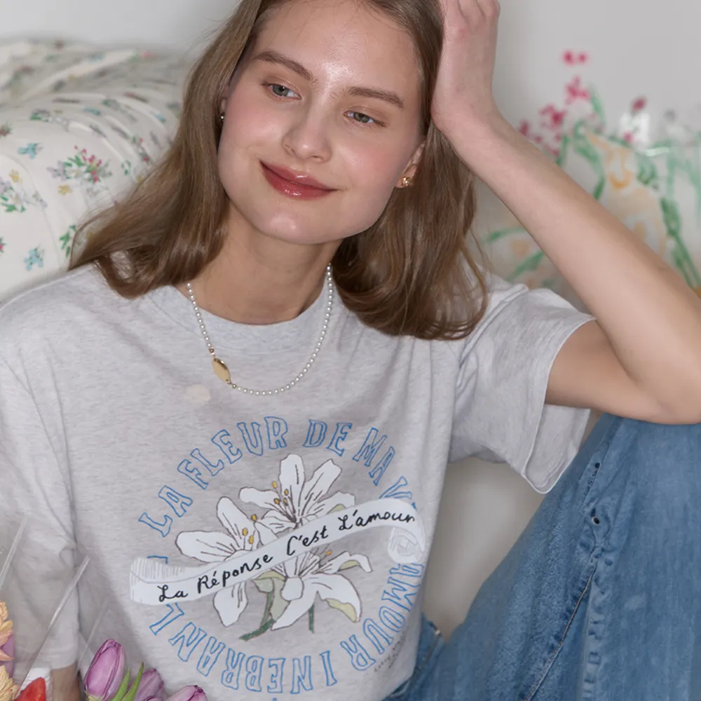 [논로컬 X 이하여백] Lily Hand Drawing T-shirt - Light Grey - 감도 깊은 취향 셀렉트샵 29CM