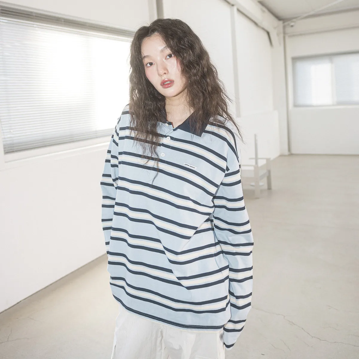 FF STRIPE PK COLLAR L/S TEE(SKY BLUE) - 감도 깊은 취향 셀렉트샵 29CM