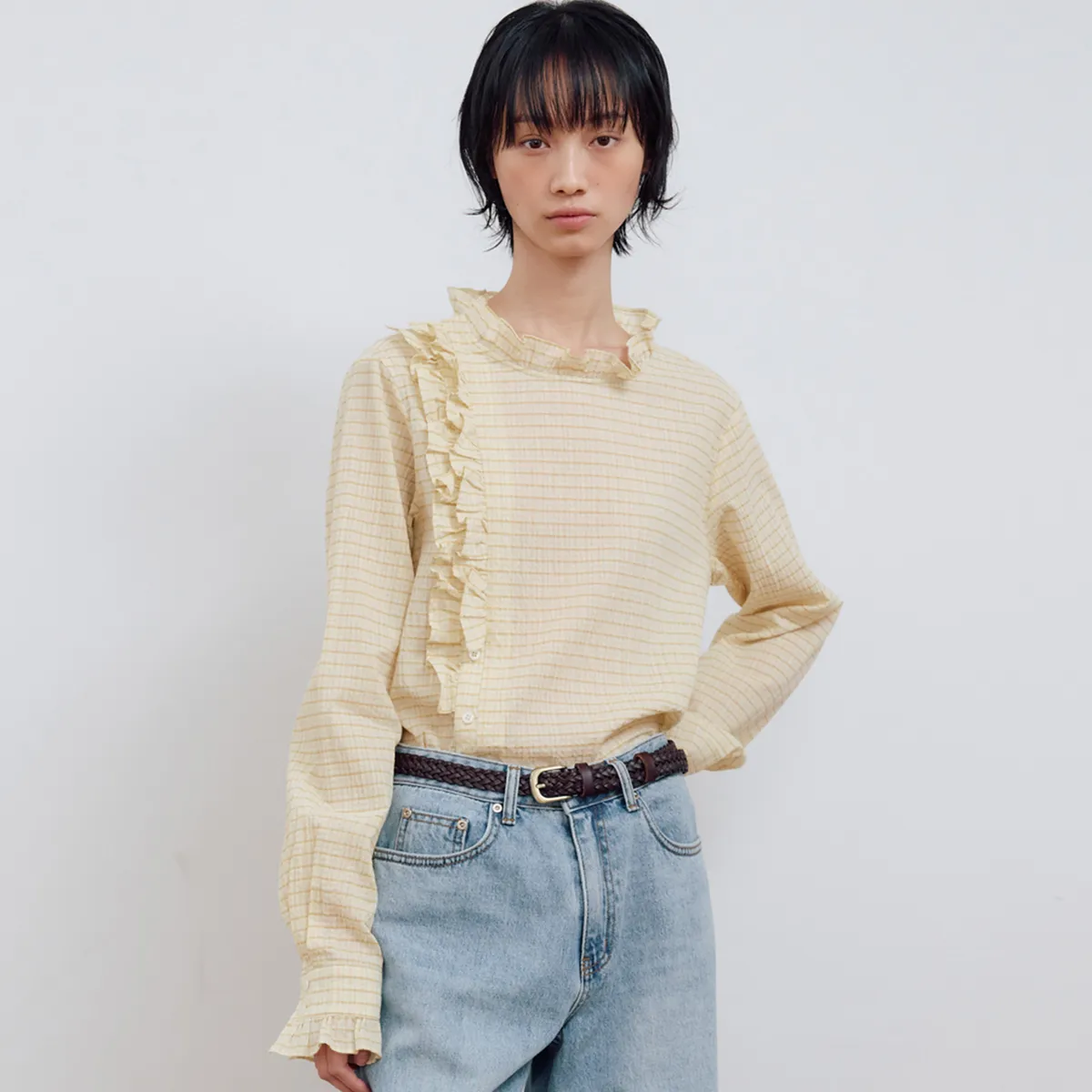ASYMMETRY RUFFLE BLOUSE_YELLOW - 감도 깊은 취향 셀렉트샵 29CM