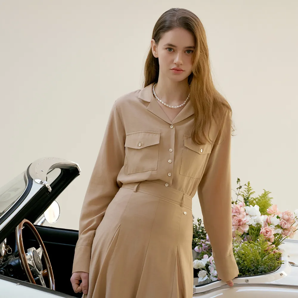 D Margot Sheer Open Collar Shirt_Sand - 감도 깊은 취향 셀렉트샵 29CM