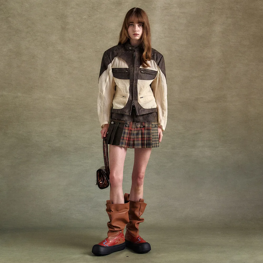 UNISEX FAUX-LEATHER & SHEER RIDER JACKET awa705u(BROWN) - 감도 깊은 취향 셀렉트샵 ...