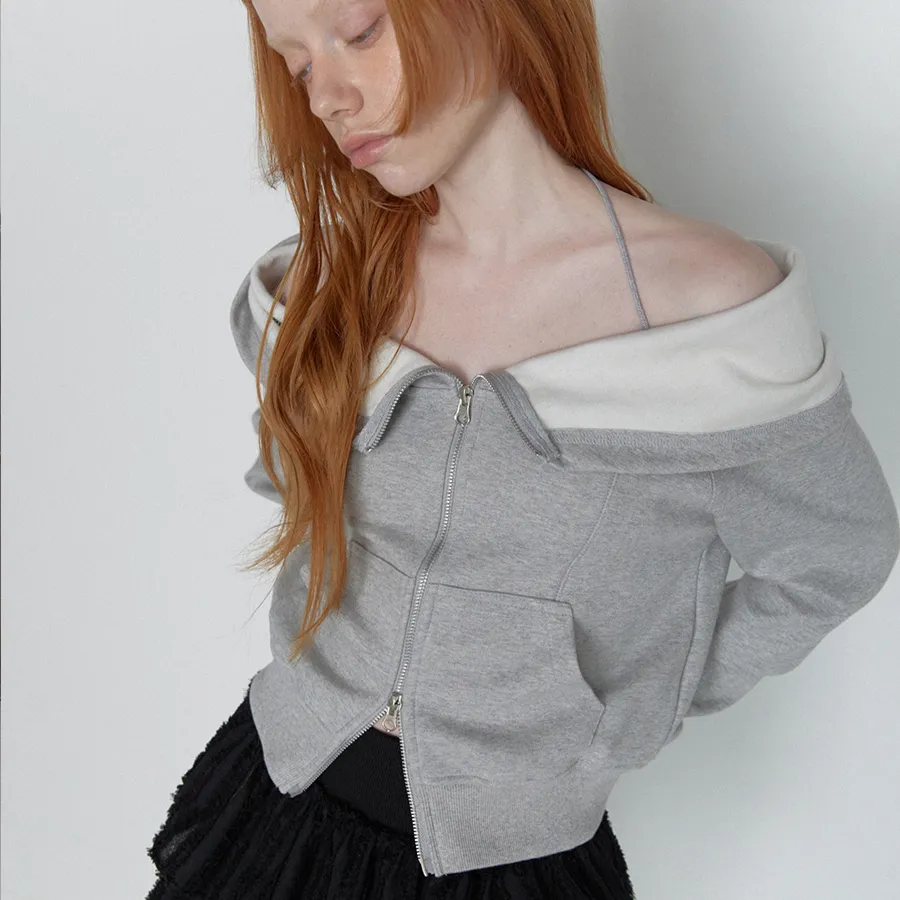 Open Halter Hoodie Zip-Up Melange Gray - 감도 깊은 취향 셀렉트샵 29CM