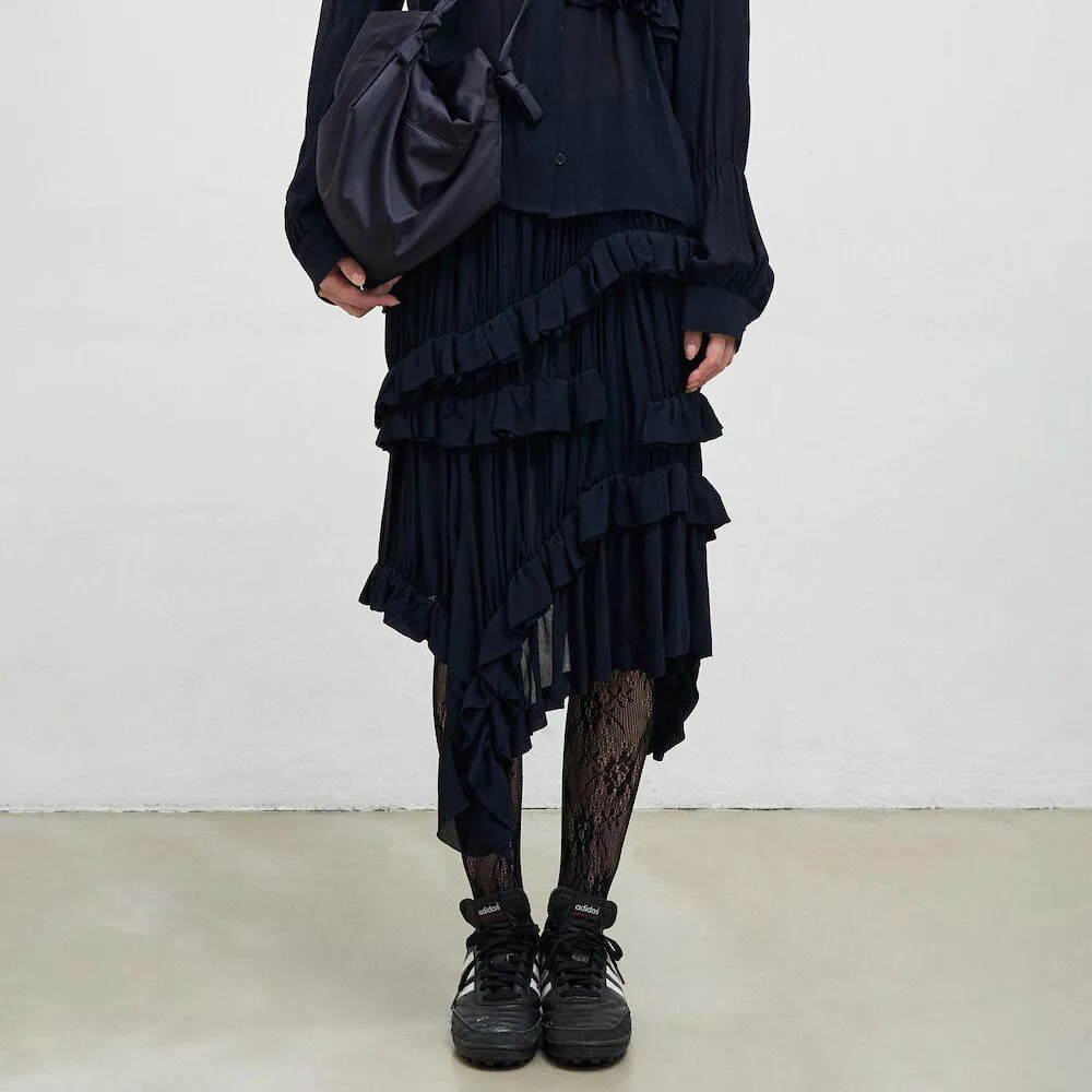Ruffle Line Asymmetrical Skirt Navy (AG5327A01R) - 감도 깊은 취향 셀렉트샵 29CM
