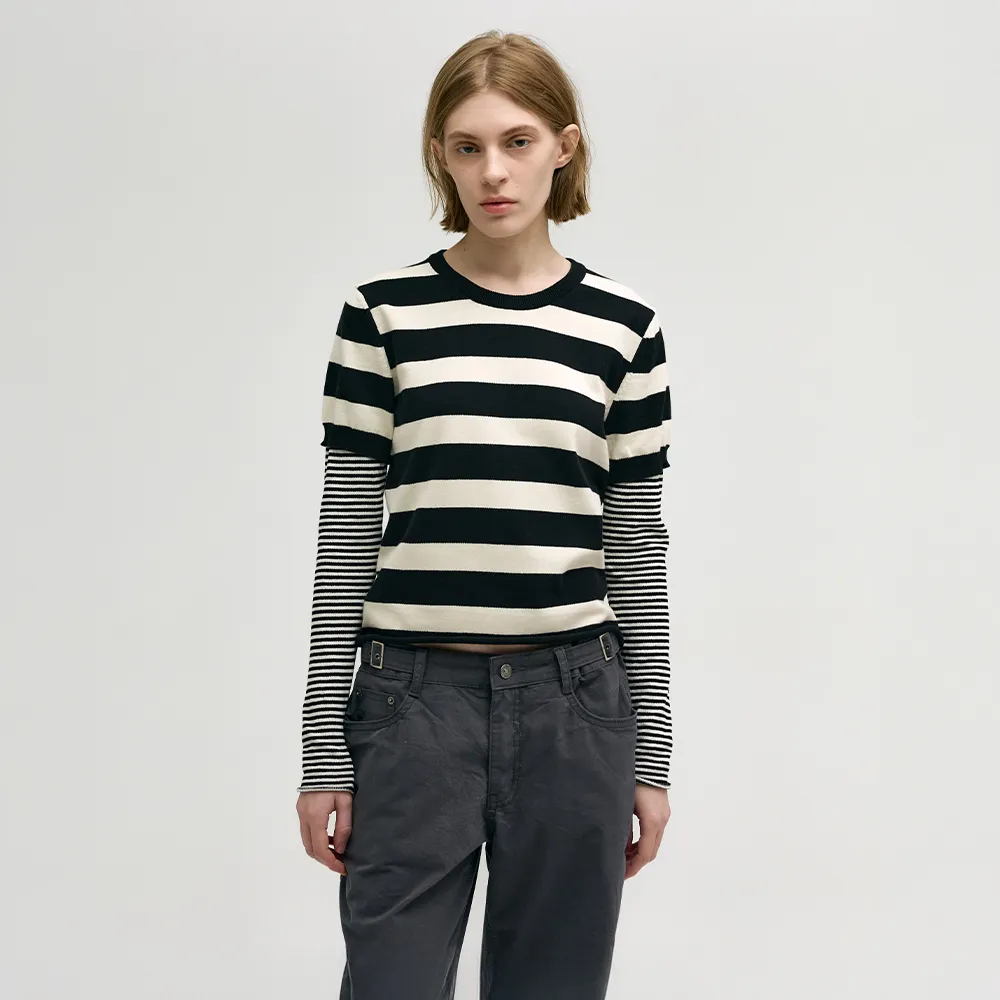 STRIPE LAYERED KNIT TOP_black/ivory - 감도 깊은 취향 셀렉트샵 29CM