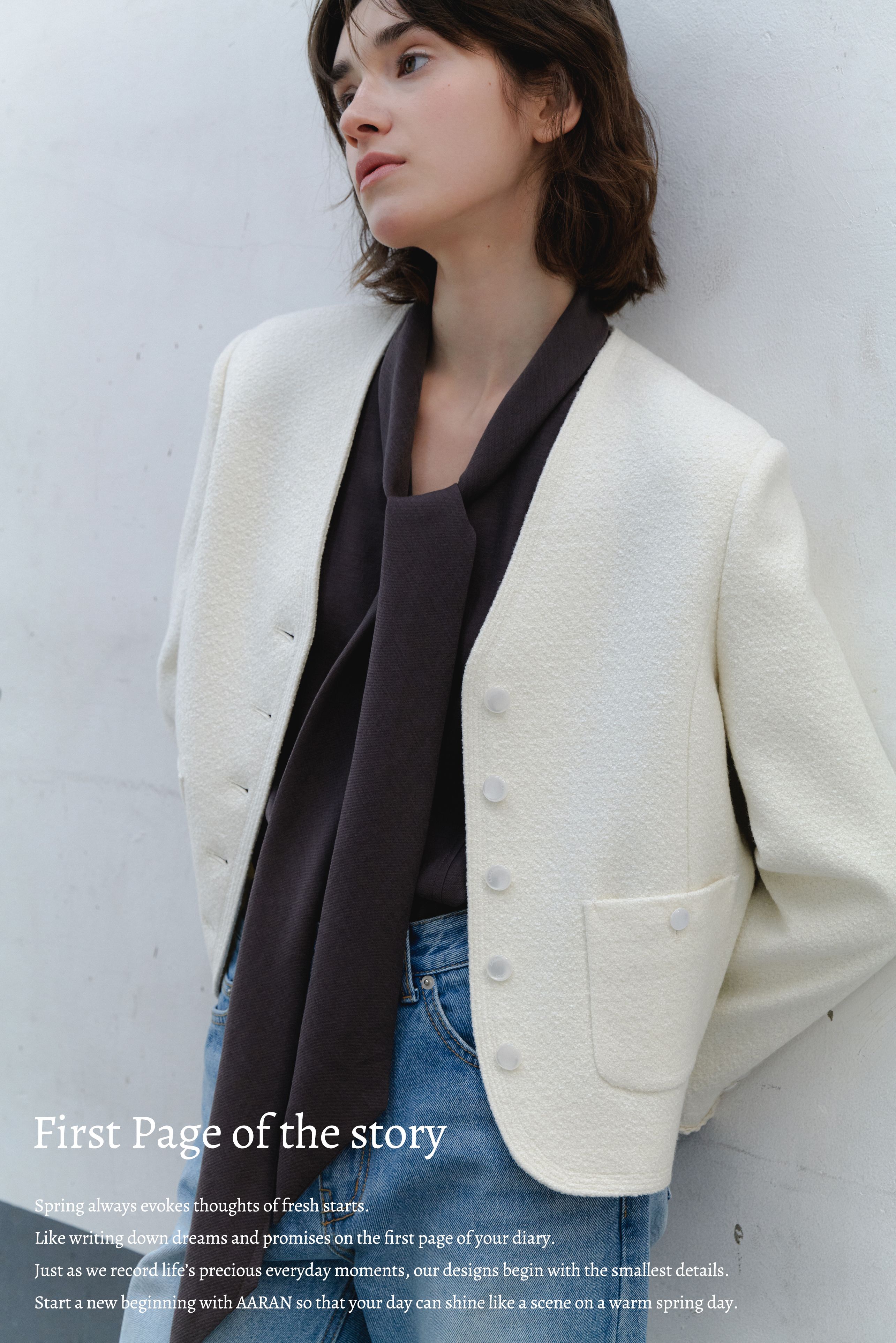 Tweed V-neck jacket_ivory - 어랜