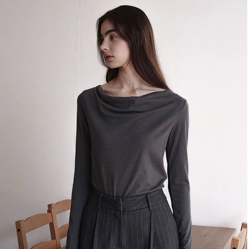 어텀 드레이프 셔링티 차콜 AUTUMN DRAPE SHIRRING TEE CHARCOAL - 감도 깊은 취향 셀렉트샵 29CM