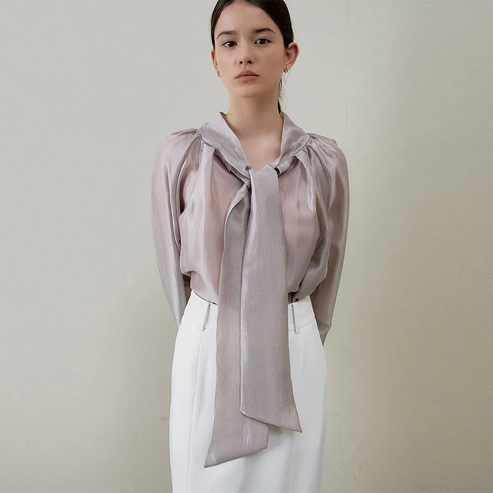 TWIST TWO WAY TIE BLOUSE GRAY 트위스트 투웨이 타이 블라우스 그레이 - 감도 깊은 취향 셀렉트샵 29CM