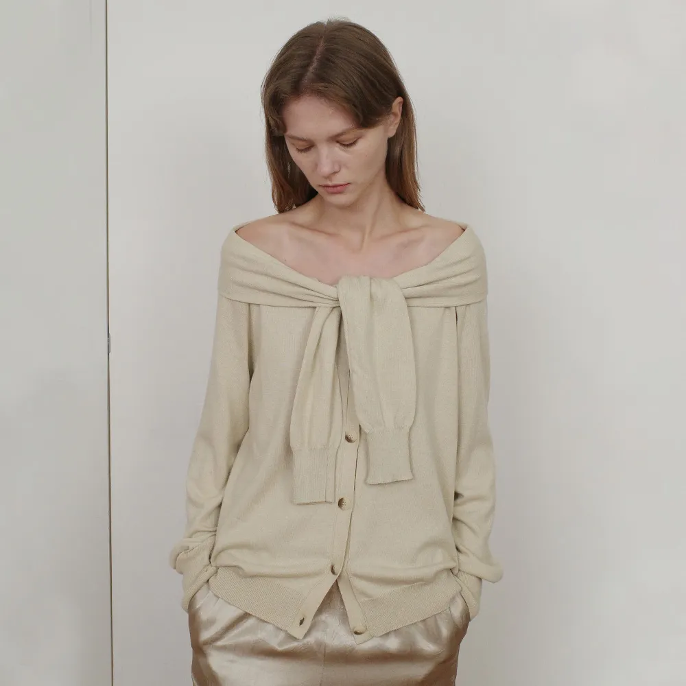 LAYERED OFF SHOULDER CARDIGAN - BEIGE - 감도 깊은 취향 셀렉트샵 29CM