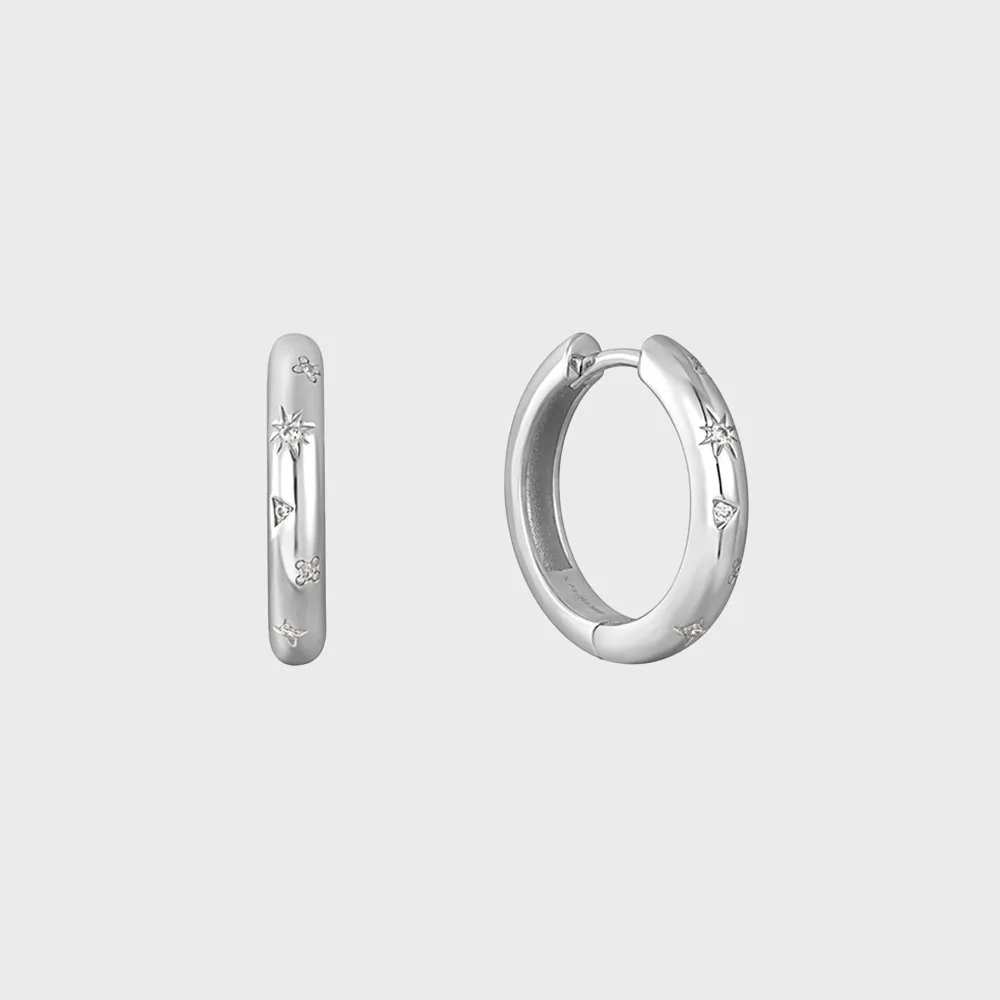 스캐터드 라이징스타 원터치 후프 링 925 실버 귀걸이 E034-06H - 감도 깊은 취향 셀렉트샵 29CM