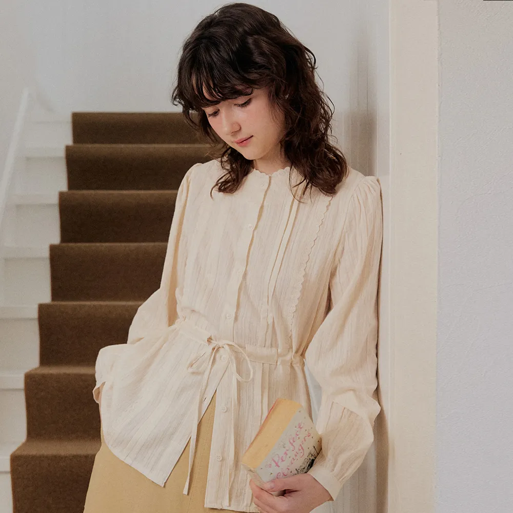 Vintage lace pintuck string line blouse - cream - 감도 깊은 취향 셀렉트샵 29CM