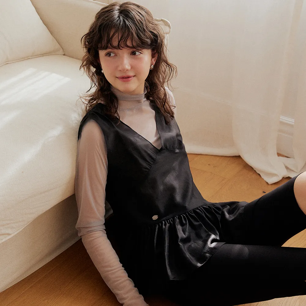 Shirring line layered chiffon bustier - black - 감도 깊은 취향 셀렉트샵 29CM