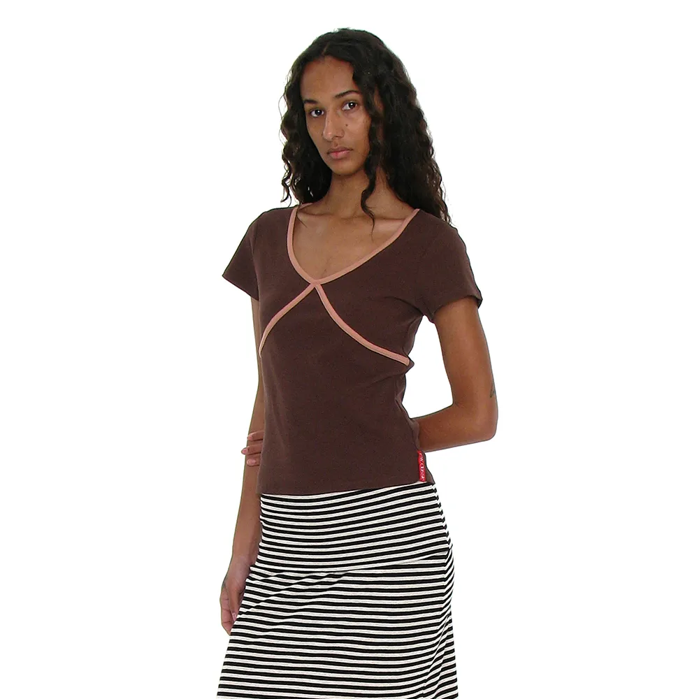 PWC CONTRAST BINDING V-NECK TOP_BROWN - 감도 깊은 취향 셀렉트샵 29CM