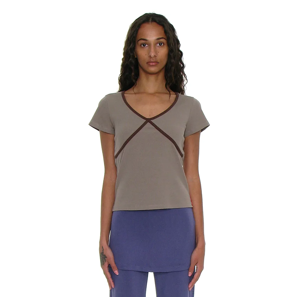 PWC CONTRAST BINDING V-NECK TOP_KHAKI - 감도 깊은 취향 셀렉트샵 29CM