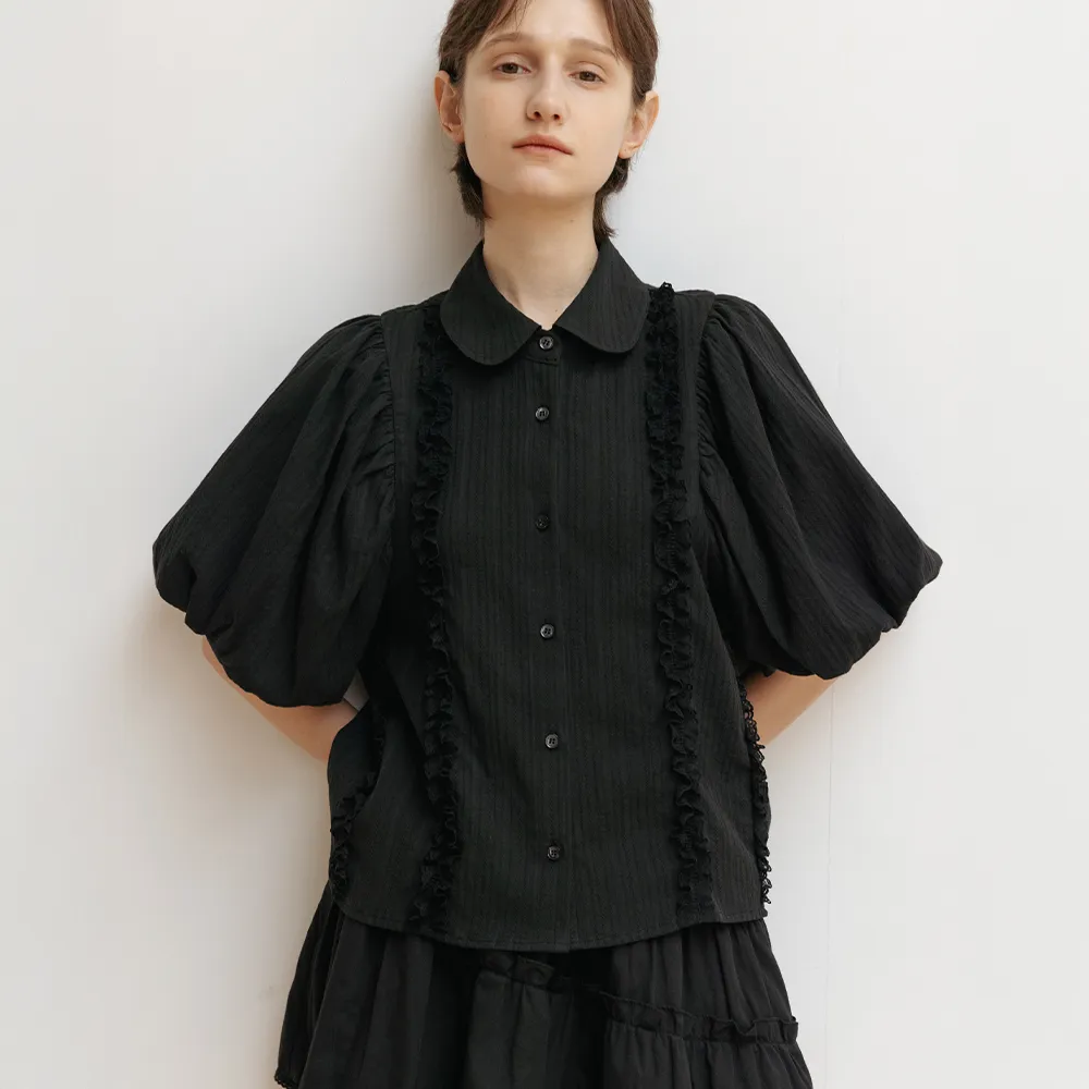 [3rd_Re-order] Lace Detail Puff Sleeve Shirts (Black)_퍼프 소매 반팔 셔츠 - 감도 깊은 취향 셀렉트샵 29CM