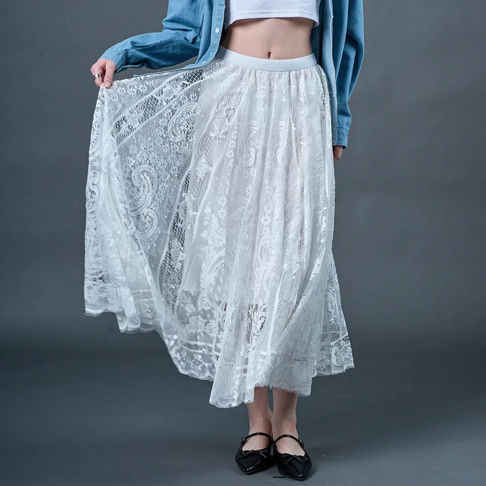 [CP] 레이스 러블리 클래식 밴딩 롱스커트 [WHITE] KCL. - 감도 깊은 취향 셀렉트샵 29CM