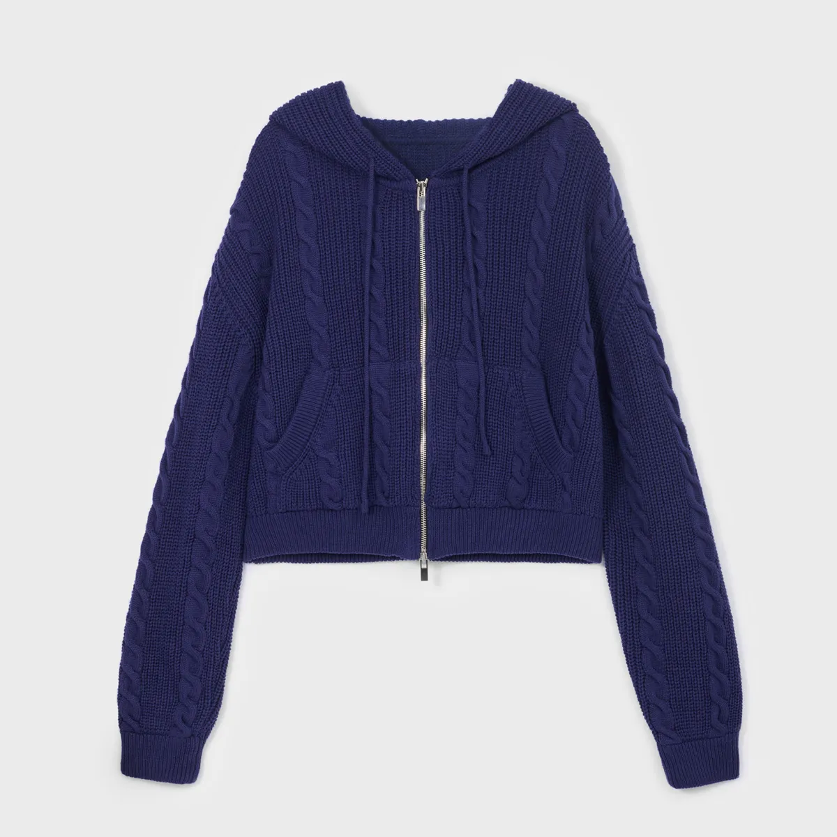 CABLE KNIT ZIP UP HOODIE (NAVY) - 감도 깊은 취향 셀렉트샵 29CM