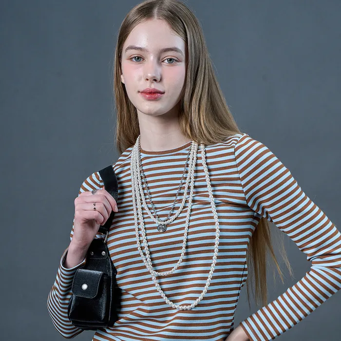 [CP] 셀린 스트라이프 이너 컬러 긴팔티 [민트브라운] - 감도 깊은 취향 셀렉트샵 29CM