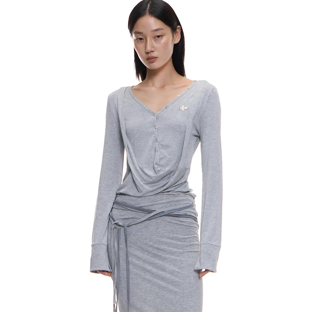 DRAPED HENLEY TOP (MELANGE GREY) - 감도 깊은 취향 셀렉트샵 29CM