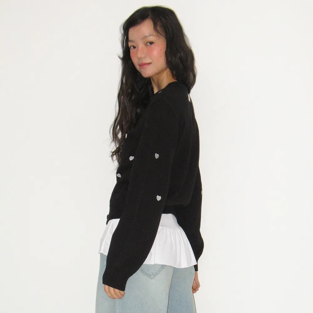 HEART PATTERN KNIT CARDIGAN BLACK - 감도 깊은 취향 셀렉트샵 29CM