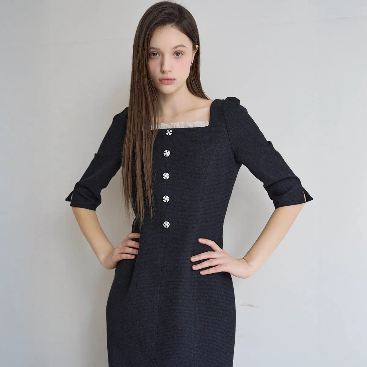 25SS 칼라 112 원파인데이 무아르 트위드 원피스 검정 - 감도 깊은 취향 셀렉트샵 29CM