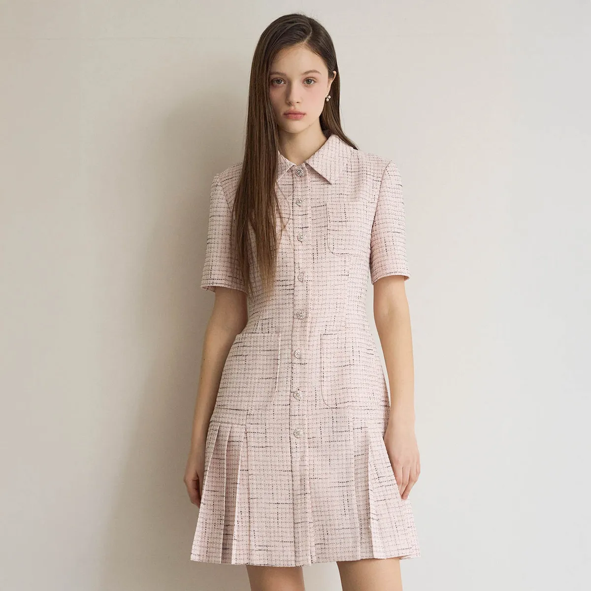25SS 칼라 111 원파인데이 트윙클 플리츠 트위드 원피스 핑크 - 감도 깊은 취향 셀렉트샵 29CM