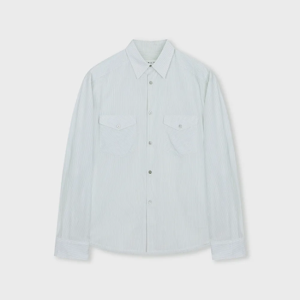 [비슬로우X데릭]STRIPE OFFICER SHIRT GREEN STRIPE - 감도 깊은 취향 셀렉트샵 29CM