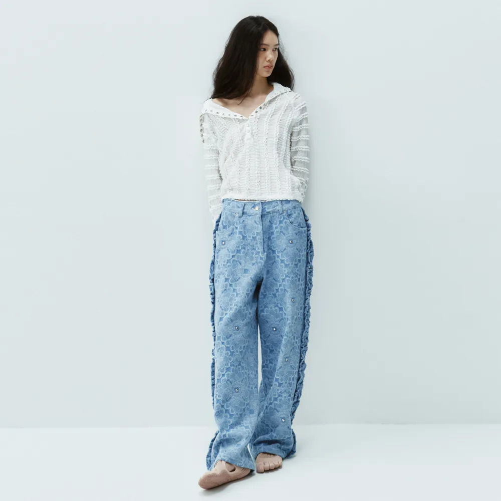 G_STUD FLOWER CUT FRILL PANTS / SKY BLUE [2nd Restock] - 감도 깊은 취향 셀렉트샵 29CM