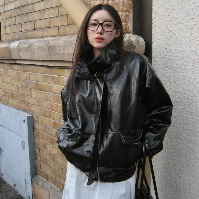 [김가을 PICK][29CM 단독]HIGH NECK LEATHER BLOUSON JUMPER - BLACK - 감도 깊은 취향 셀렉트샵 29CM