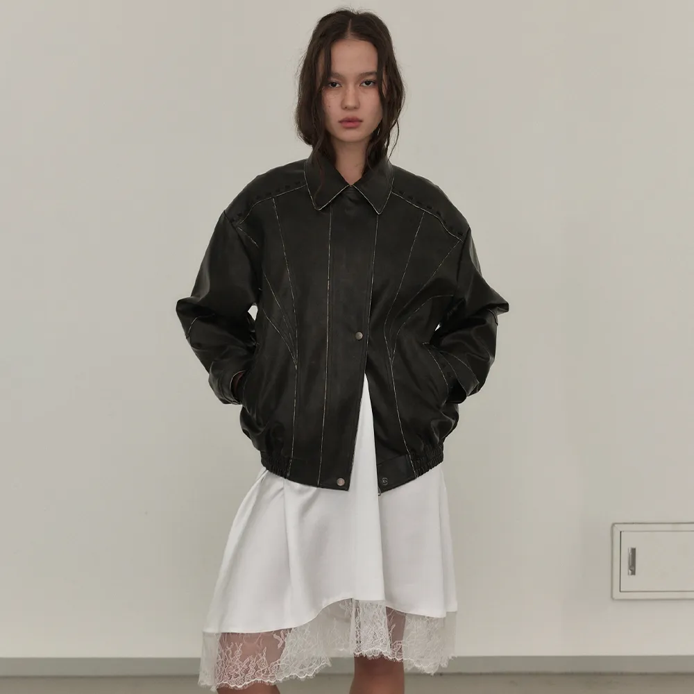 GWEN VEGAN LEATHER BOMBER JUMPER_BLACK - 감도 깊은 취향 셀렉트샵 29CM