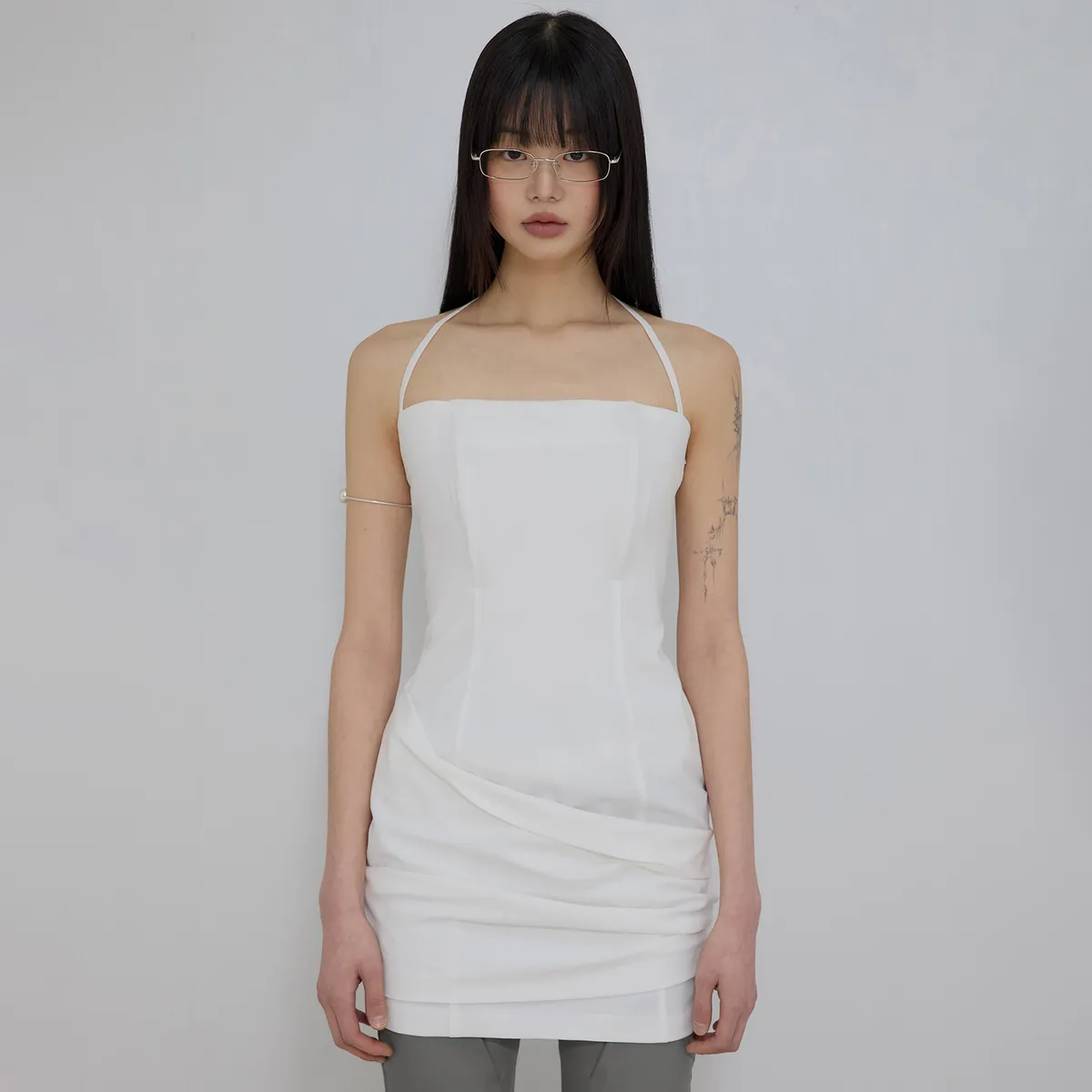 Asymmetrical Draped Dress (FL-166_White) - 감도 깊은 취향 셀렉트샵 29CM