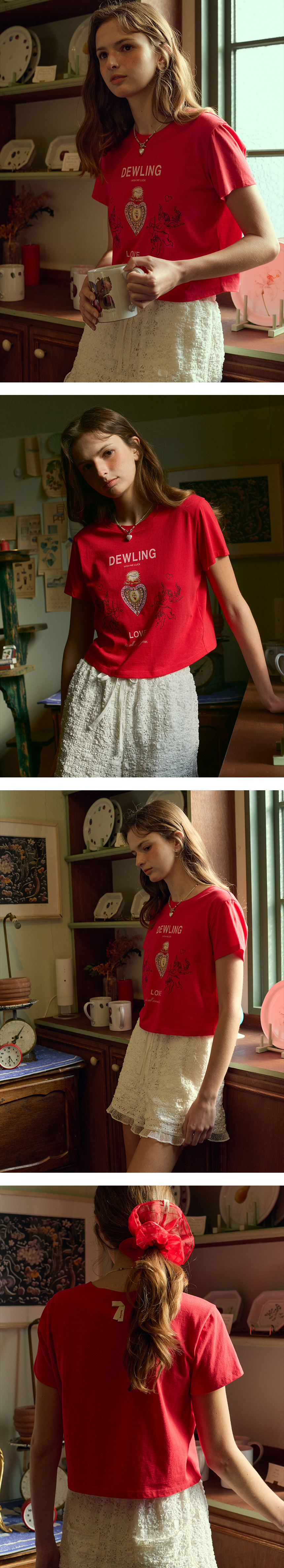 [큐큐착용] DEWLing 러브 주얼하트 큐피드 크롭 티셔츠 RD_D252MSM109 - 감도 깊은 취향 셀렉트샵 29CM