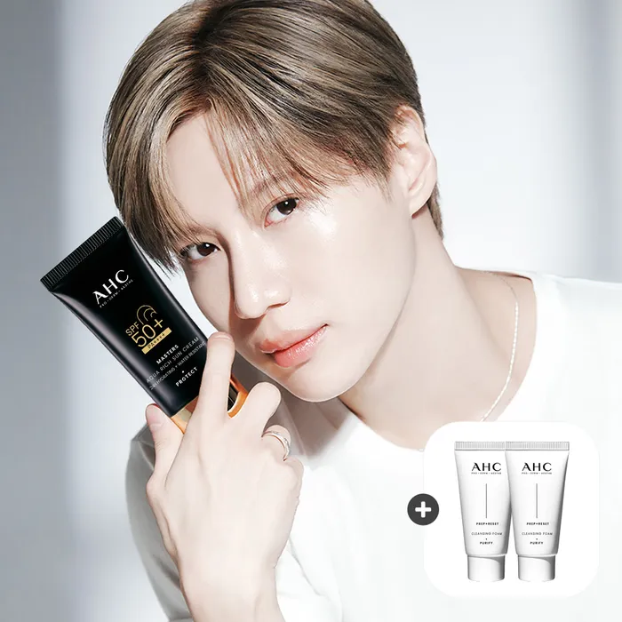 [AHC] [2개] 마스터즈 아쿠아 리치 선크림 50ml (SPF50+/PA++++) + 프렙리셋 클렌징폼 30ml - 감도 깊은 취향 셀렉트샵 29CM