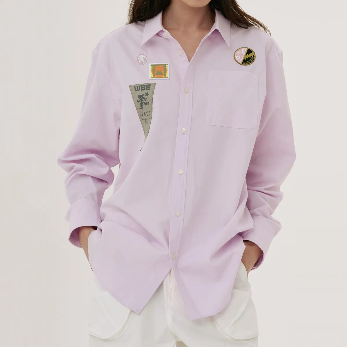 Patched Oversized Cotton Shirts Pale Pink - 감도 깊은 취향 셀렉트샵 29CM